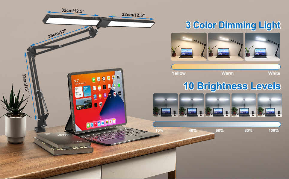 Dimmable Led Table Lamp Double Study Lamps 3 Colors Desk Light ...