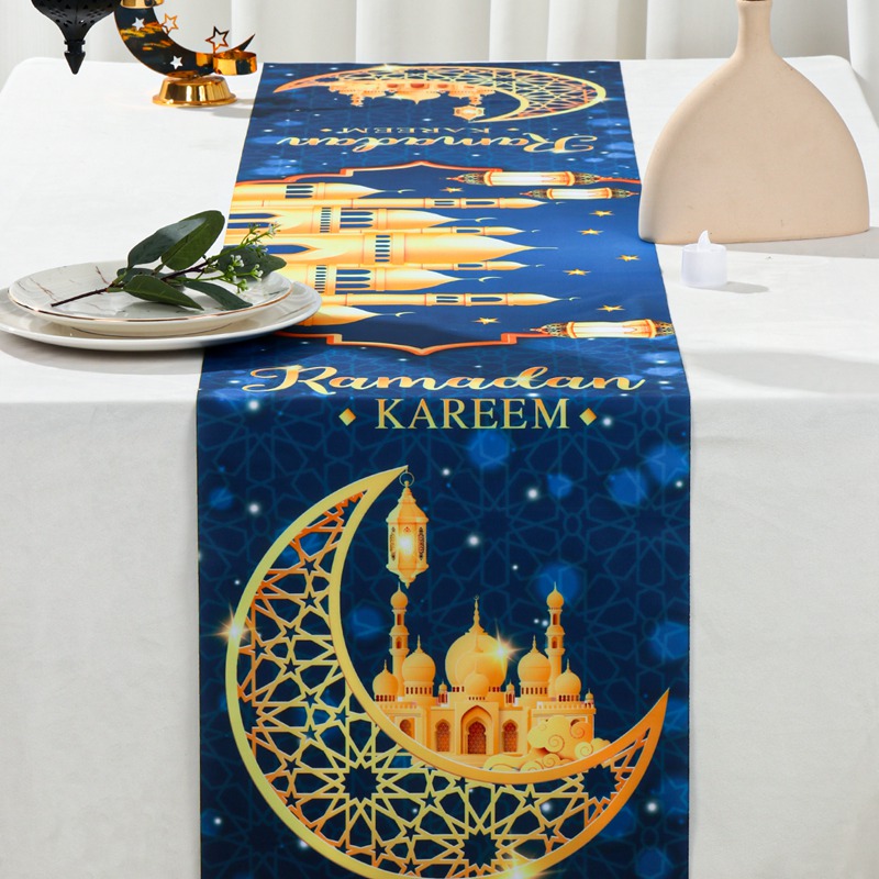 180*35cm Eid Mubarak Table Runner Ramadan MUBARAK Polyester Table Cloth ...