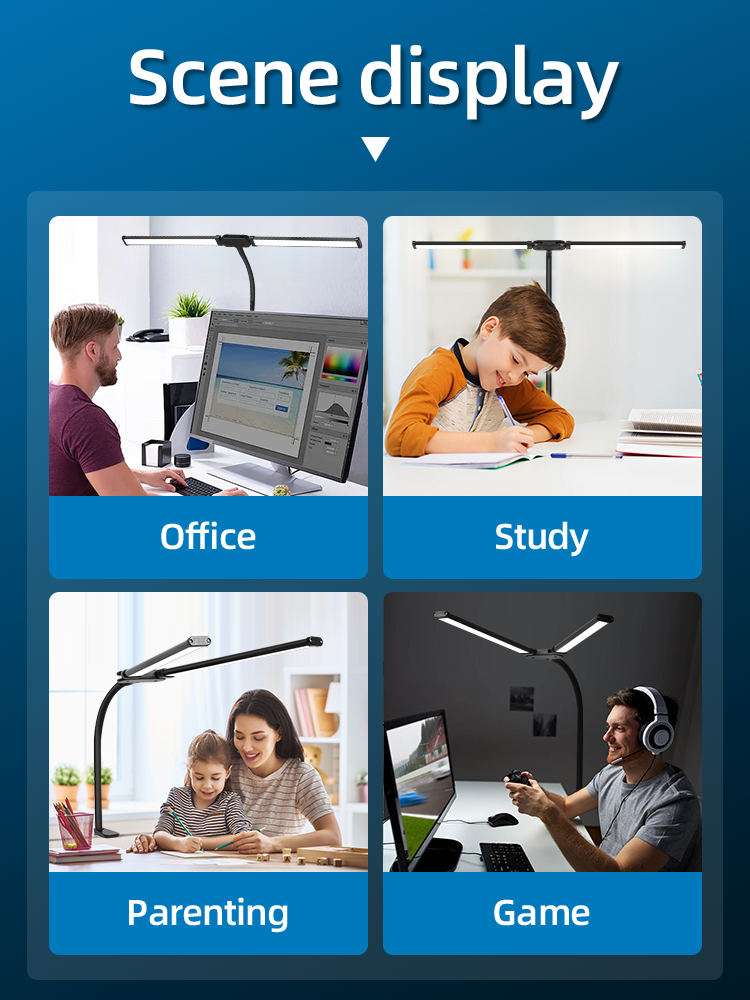 Dimmable Led Table Lamp Double Study Lamps 3 Colors Desk Light ...