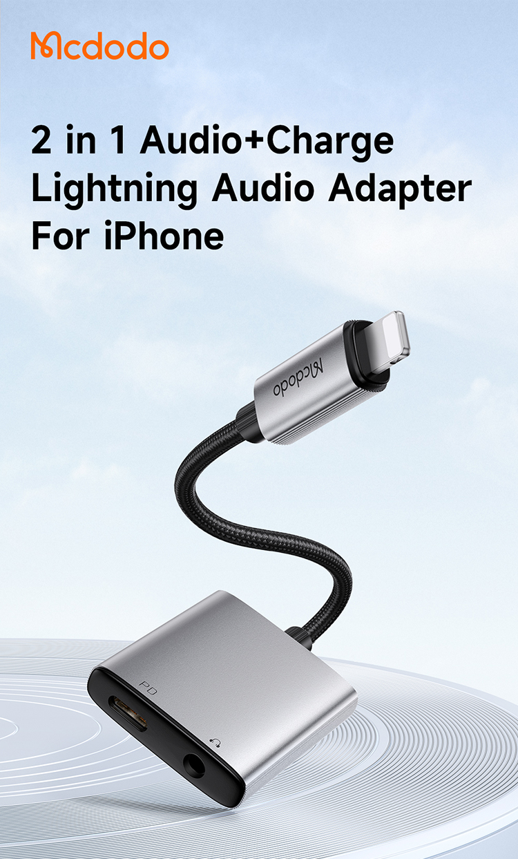 Mcdodo 2 in 1 Lightning Audio Adapter L to L+DC3.5mm For iP14 13 12 11 Xr 8 7 CA-554（Supports ...