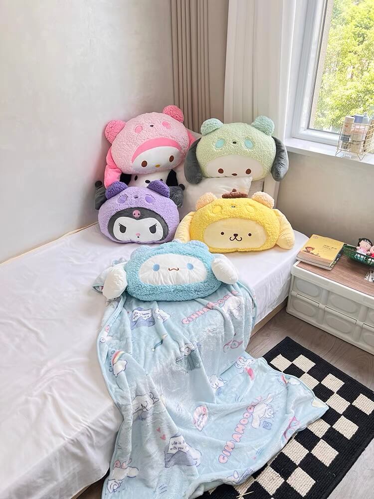 Sanrio Winter Plush Pillow, Cute Cartoon Kuromi Pacha Dog Plush Pillow Cushion Blanket 2 in 1 ...