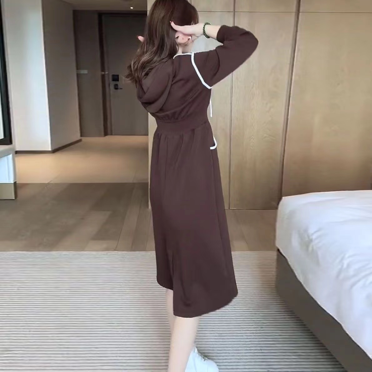 Fashion Women's Maxi Hoodie Dress Long Sleeve Zipper V Neck Shirt Dress ...