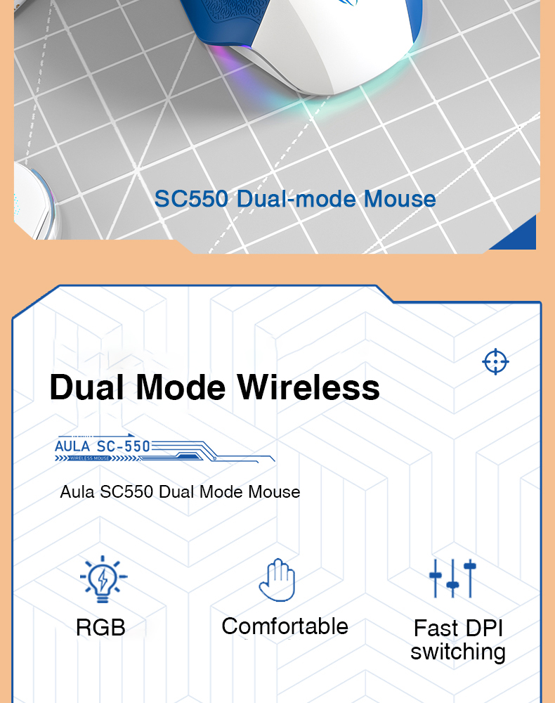 AULA SC550 Gaming Mouse Dual Mode Type-c Wired 2.4G Wireless RGB ...