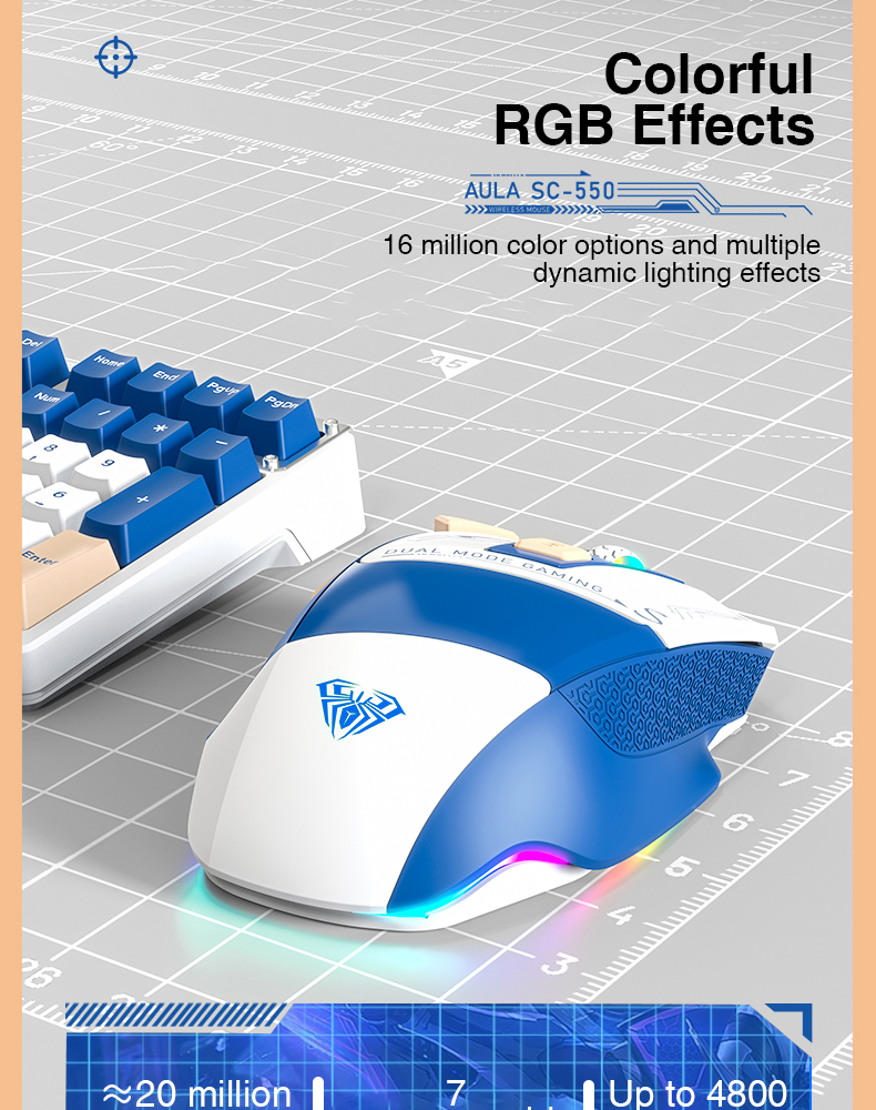 AULA SC550 Gaming Mouse Dual Mode Type-c Wired 2.4G Wireless RGB ...