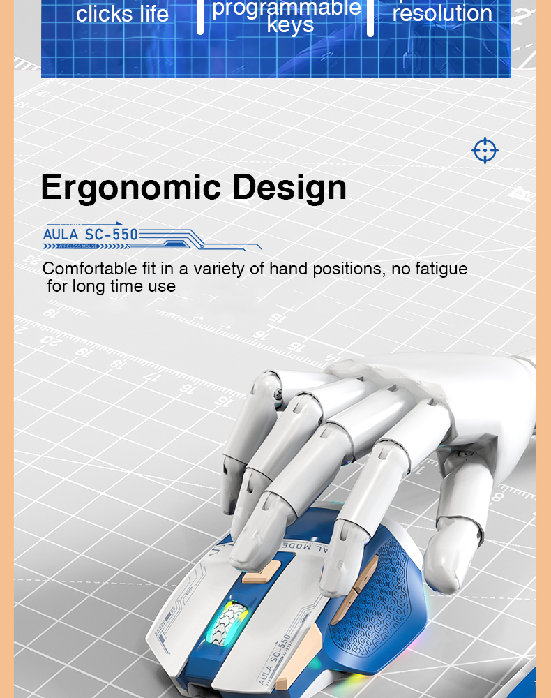 AULA SC550 Gaming Mouse Dual Mode Type-c Wired 2.4G Wireless RGB ...