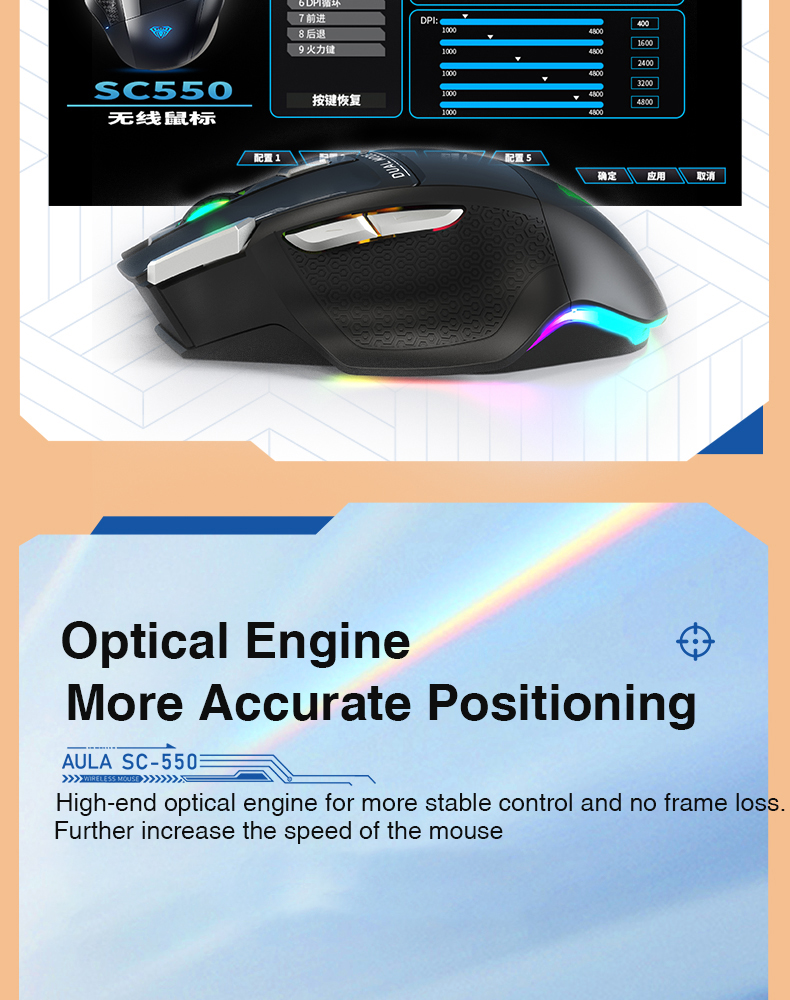 AULA SC550 Gaming Mouse Dual Mode Type-c Wired 2.4G Wireless RGB ...