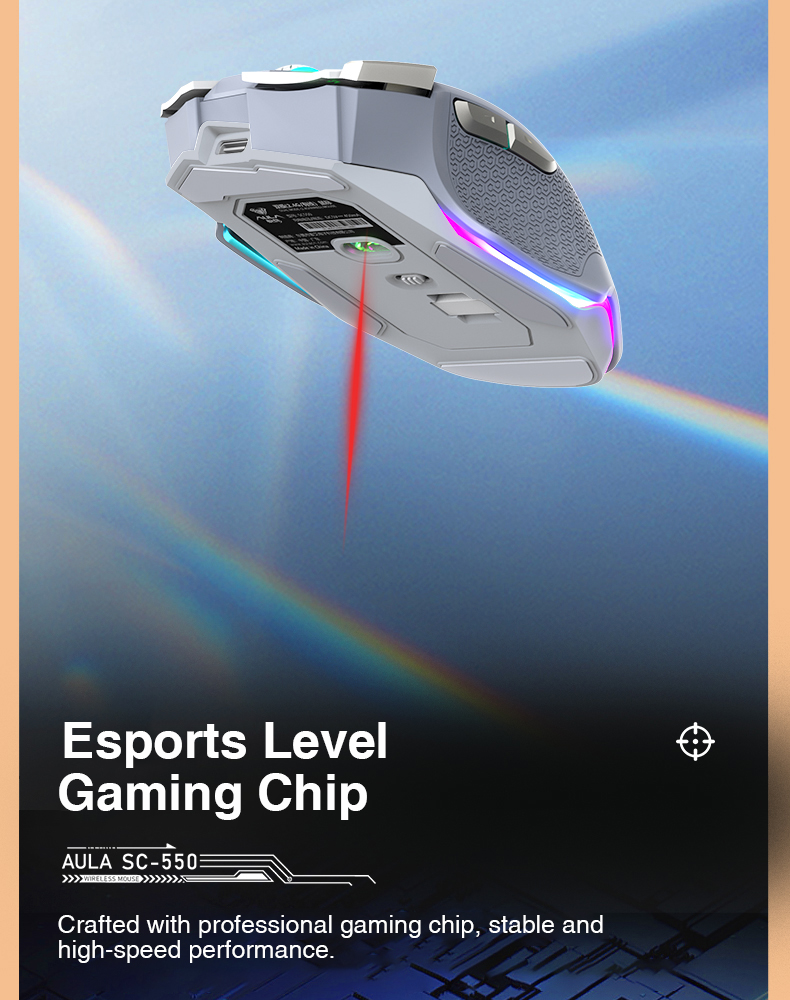 AULA SC550 Gaming Mouse Dual Mode Type-c Wired 2.4G Wireless RGB Effects 400-800-1600-2000-2400 ...