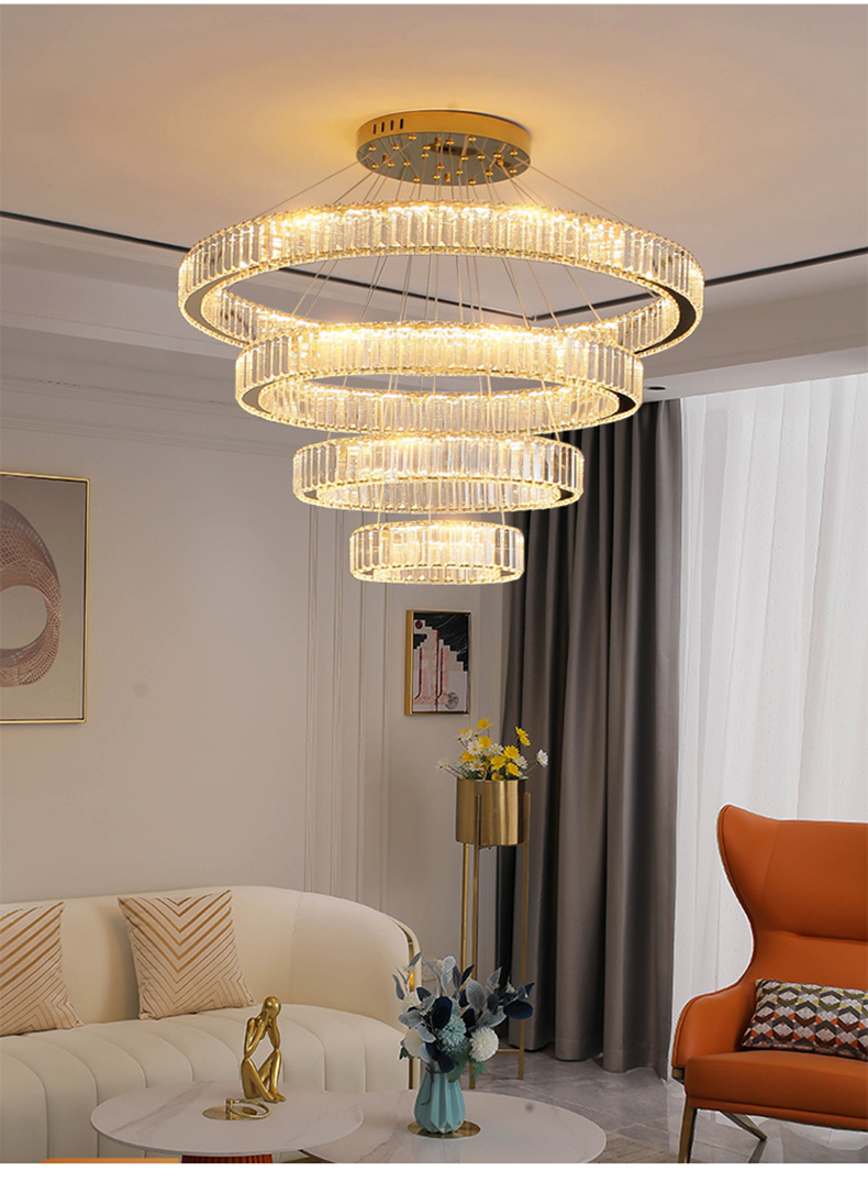 Candelier Kristal Modern LED Crystal Pendant Lights Gold Chrome Round ...