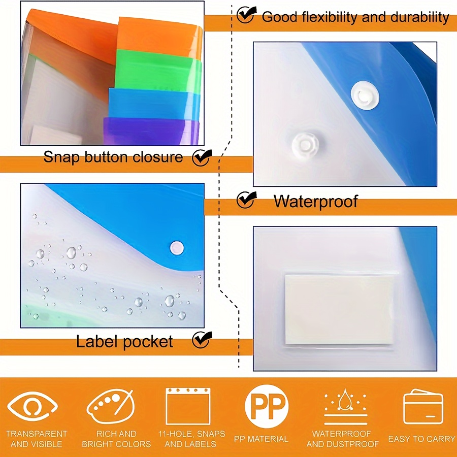 6pcs Transparent Plastic Envelope Adhesive Pocket-Suitable for 2/3/4 ...