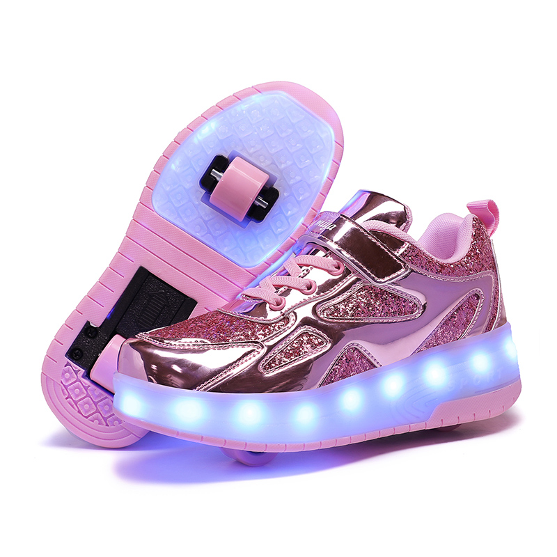 XONGT new two wheels shoes Heelys Rechargeable LED light shoes for kids ...