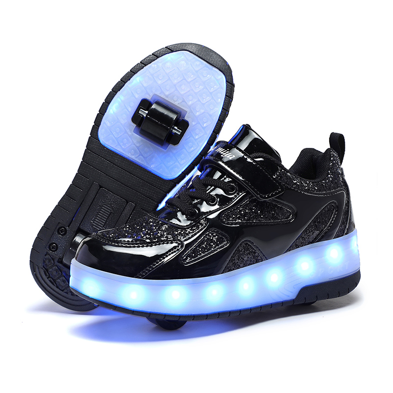 XONGT new two wheels shoes Heelys Rechargeable LED light shoes for kids ...