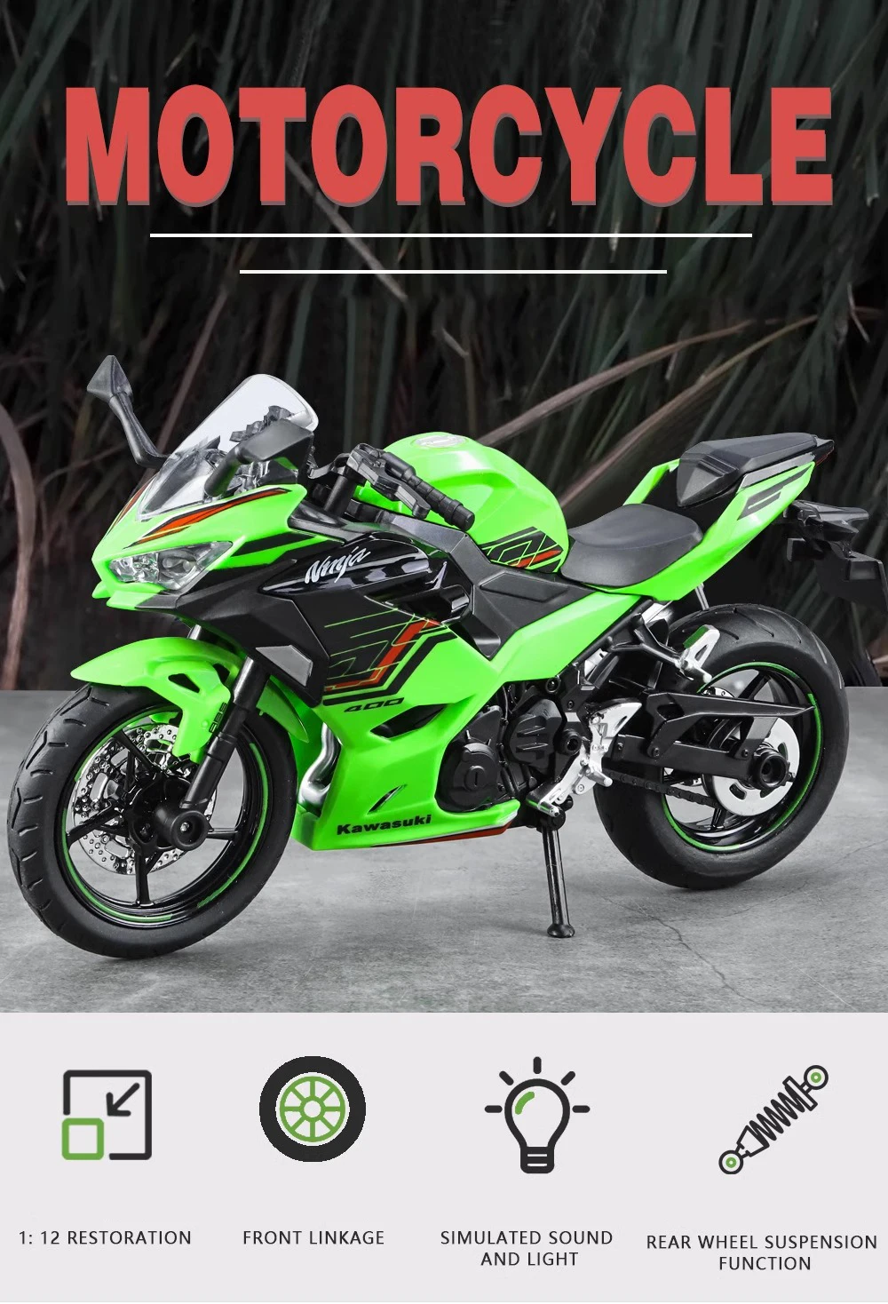Miniatures 1:12 Kowalski Ninja 400 Alloy Diecast Collection Motorcycle ...