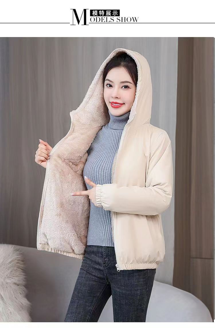 Velvet and thick winter hooded jacket for women's warm and waterproof ...