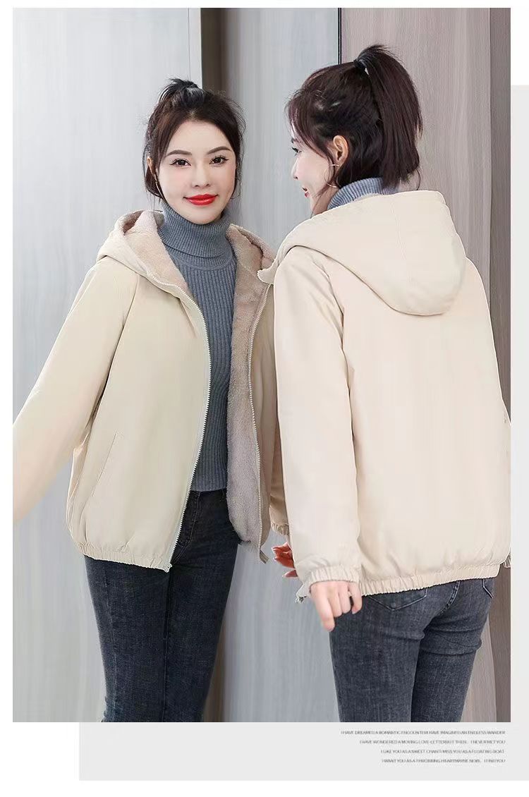 Velvet and thick winter hooded jacket for women's warm and waterproof ...