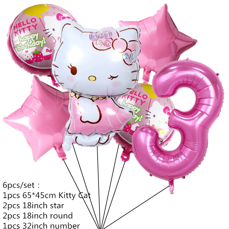 6pcs Hello Kitty Theme Balloon KT Party Foil Balloons 32inch Number ...