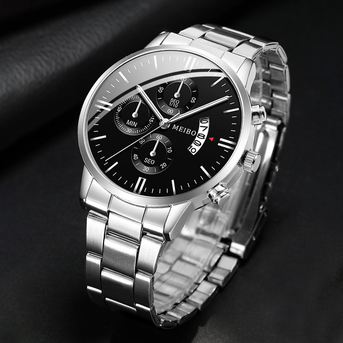 Men's Stainless Steel Business Watch, Silver-Tone Calendar Timepiece ...