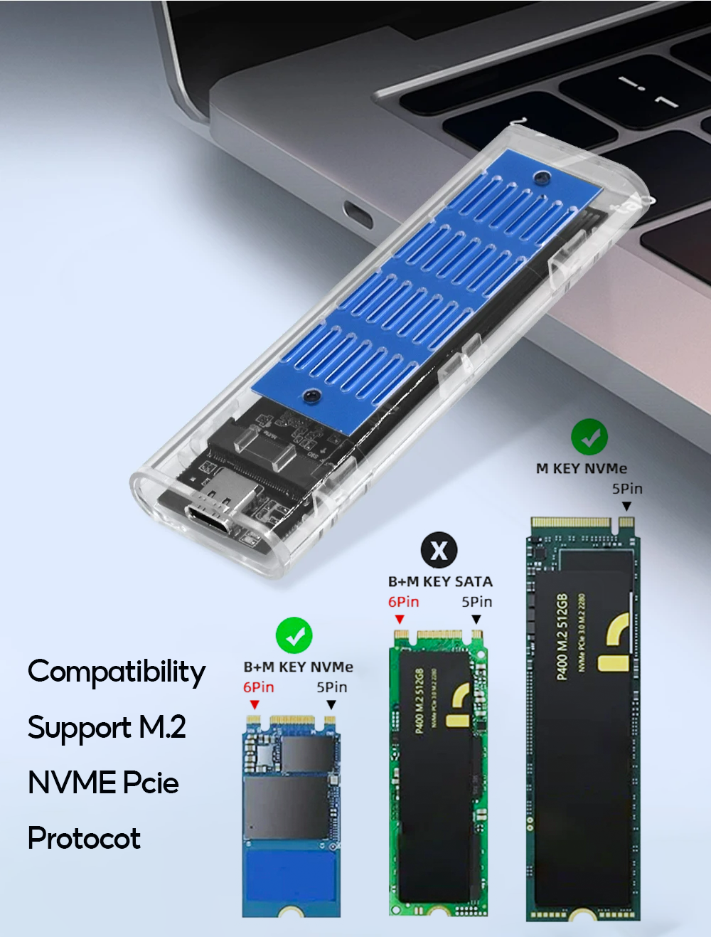 ShuoLe M2 SSD Case NVME Protocol Hard Drive Enclosure USB Type C ...