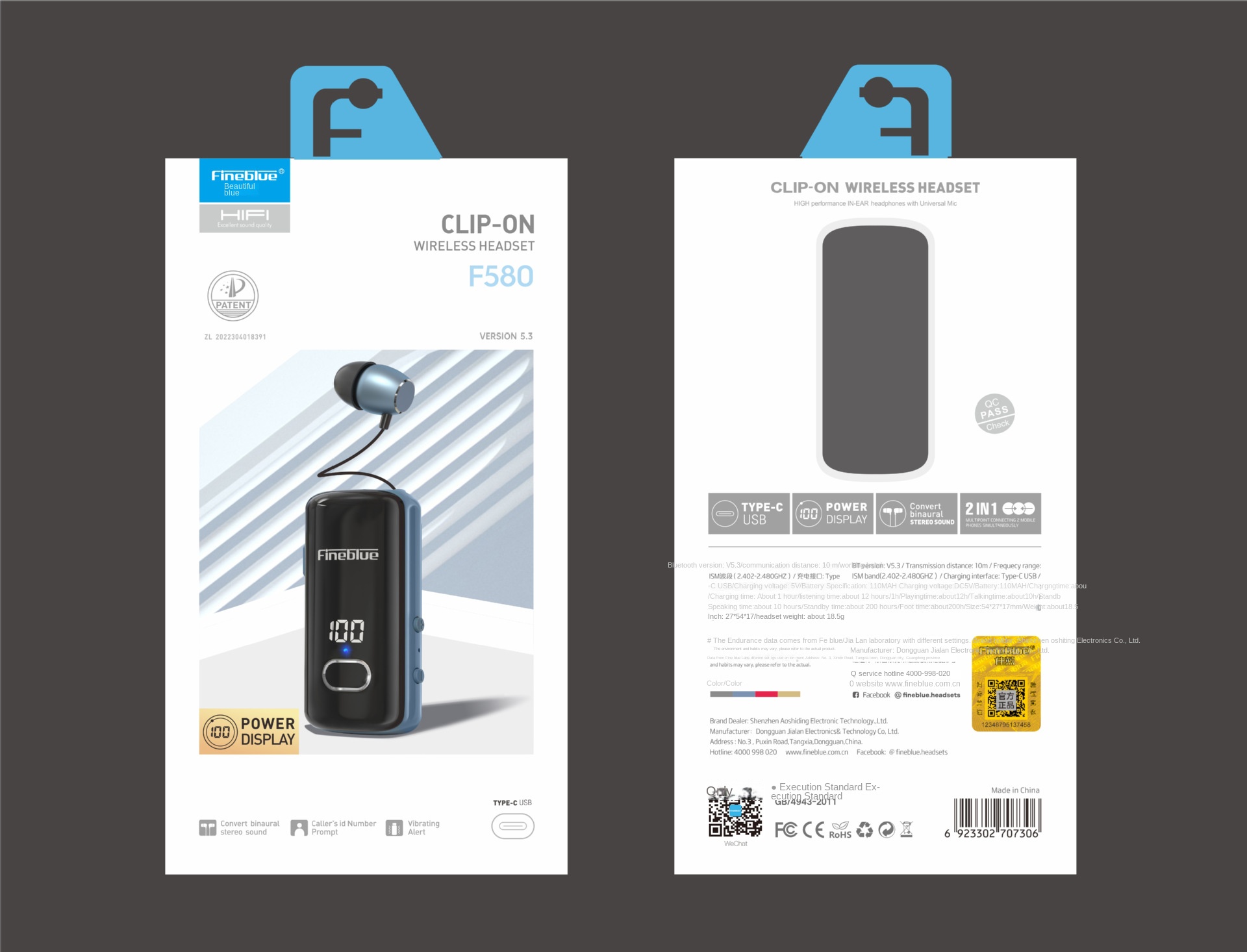 Telescopic collar clip Bluetooth earphone F580, with long standby time ...