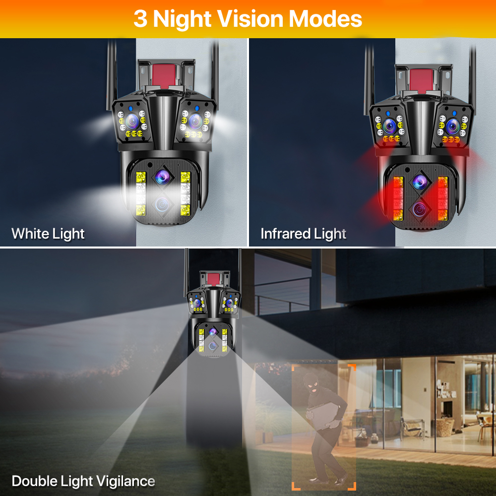 LLSEE 16MP 8K 4-lens CCTV wireless outdoor IP security camera 360 PTZ 10X optical zoom two-way ...