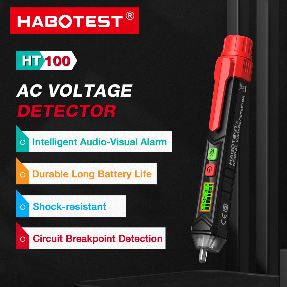 HABOTEST HT100 AC Voltage Test Pen 12V-1000V/48V-1000V Non-contact ...