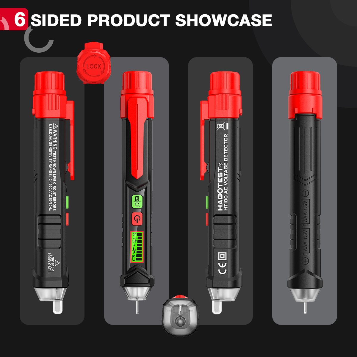 HABOTEST HT100 AC Voltage Test Pen 12V-1000V/48V-1000V Non-contact ...