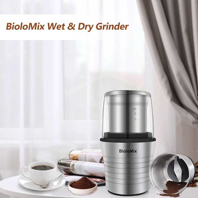 BioloMix Electric 2-In-1 Coffee Bean Grinder with Wet Cup and Dry Cup ...
