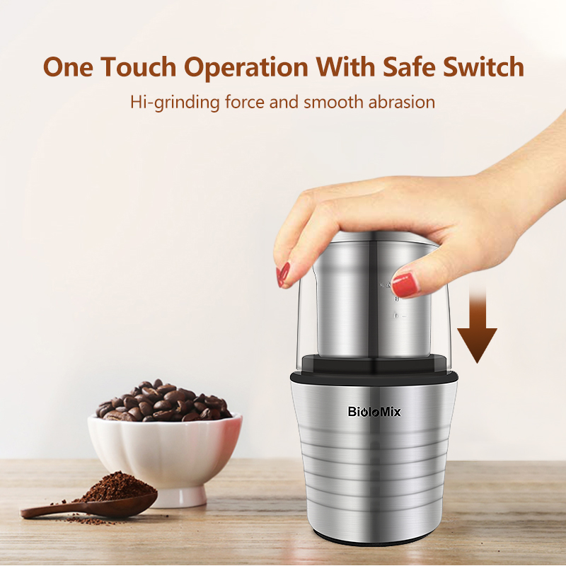 BioloMix Electric 2-In-1 Coffee Bean Grinder with Wet Cup and Dry Cup ...