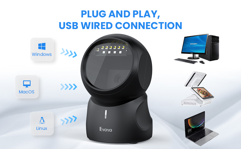Eyoyo 2D QR Desktop Barcode Scanner, with Automatic Sensing Scanning ...