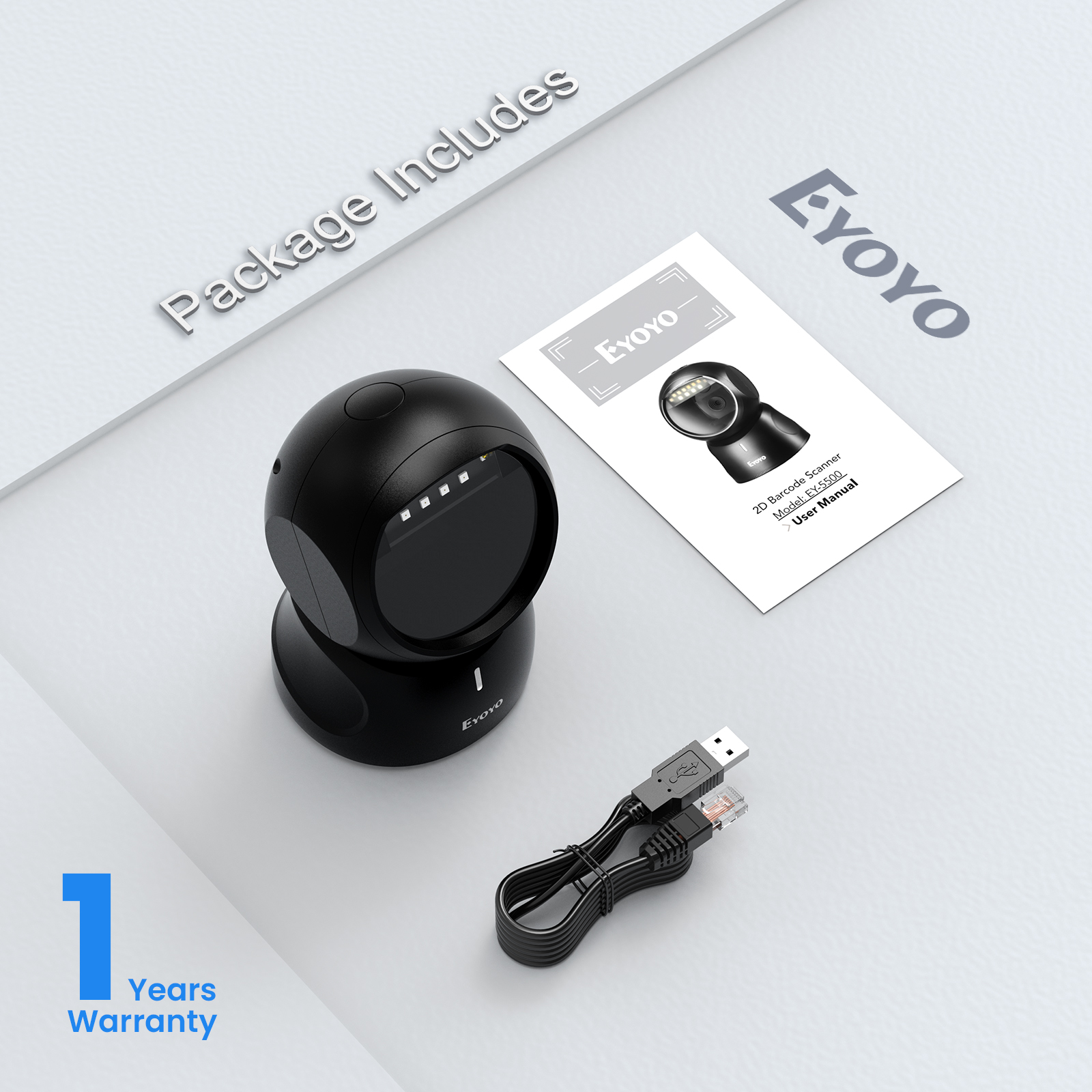 Eyoyo 2D QR Desktop Barcode Scanner, with Automatic Sensing Scanning ...