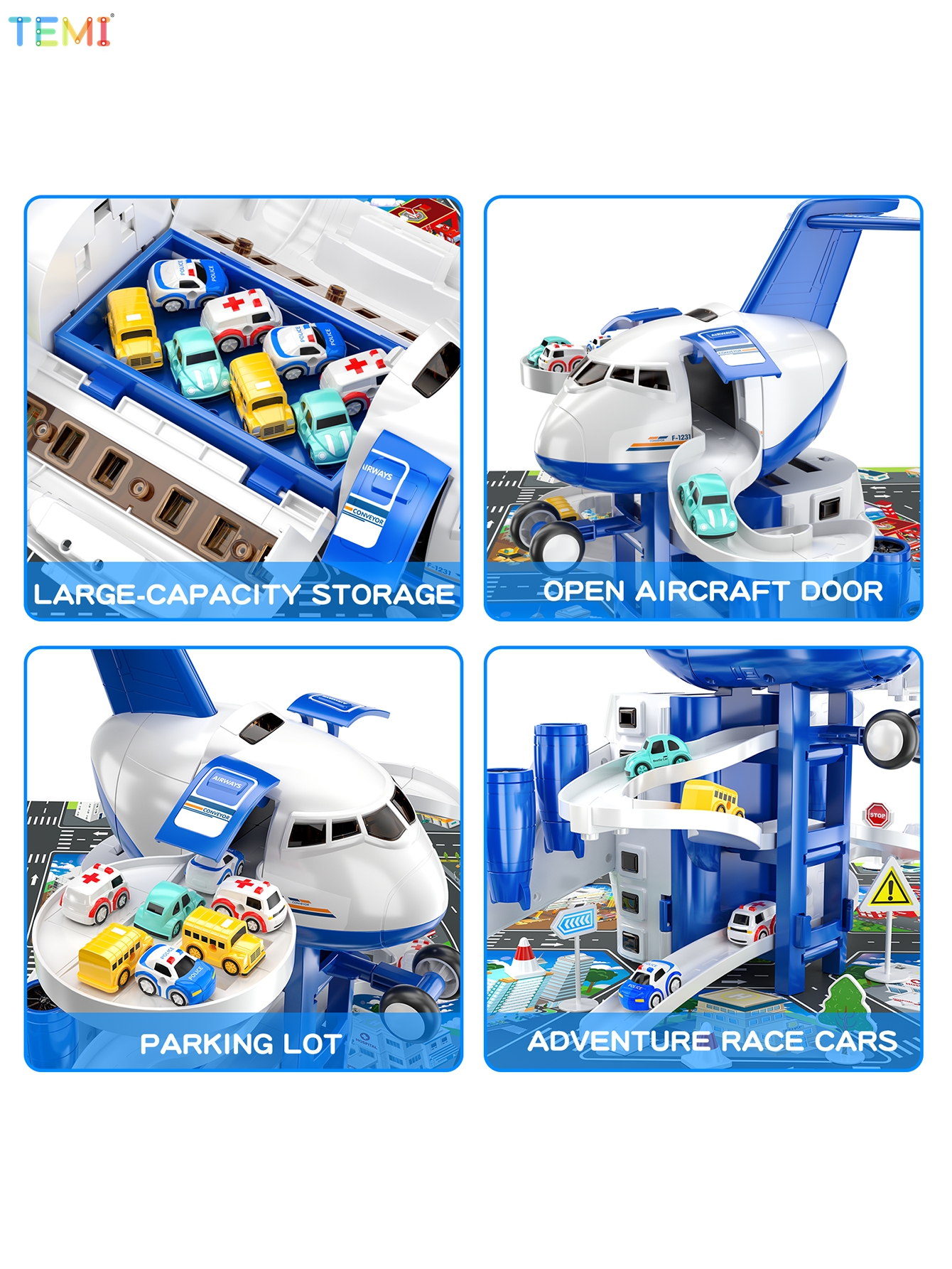 TEMI Adventure Toy Set Inertia Aircraft Adventure Toy Matching Car ...