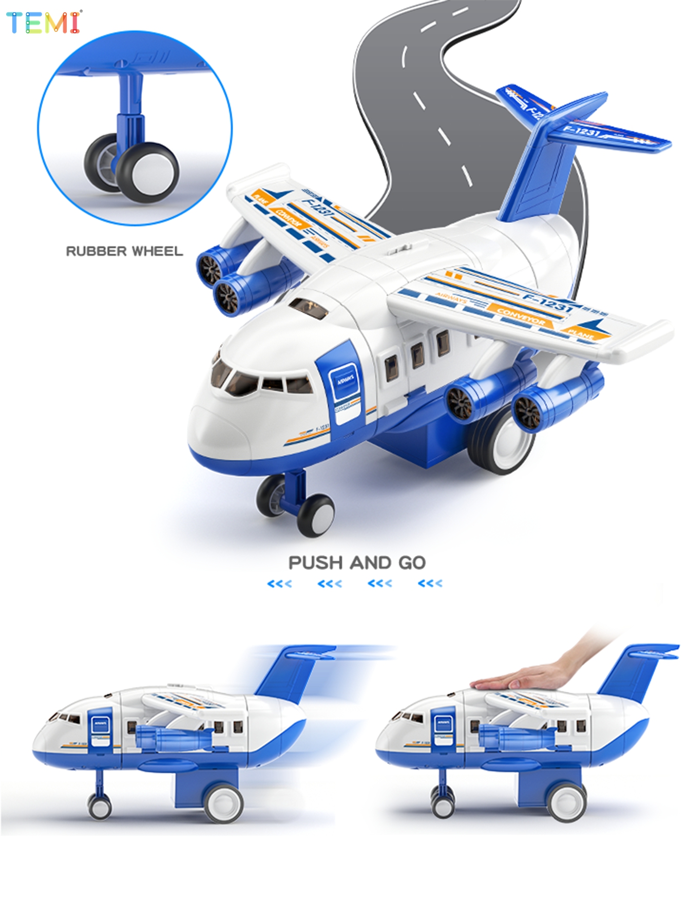 TEMI Adventure Toy Set Inertia Aircraft Adventure Toy Matching Car ...