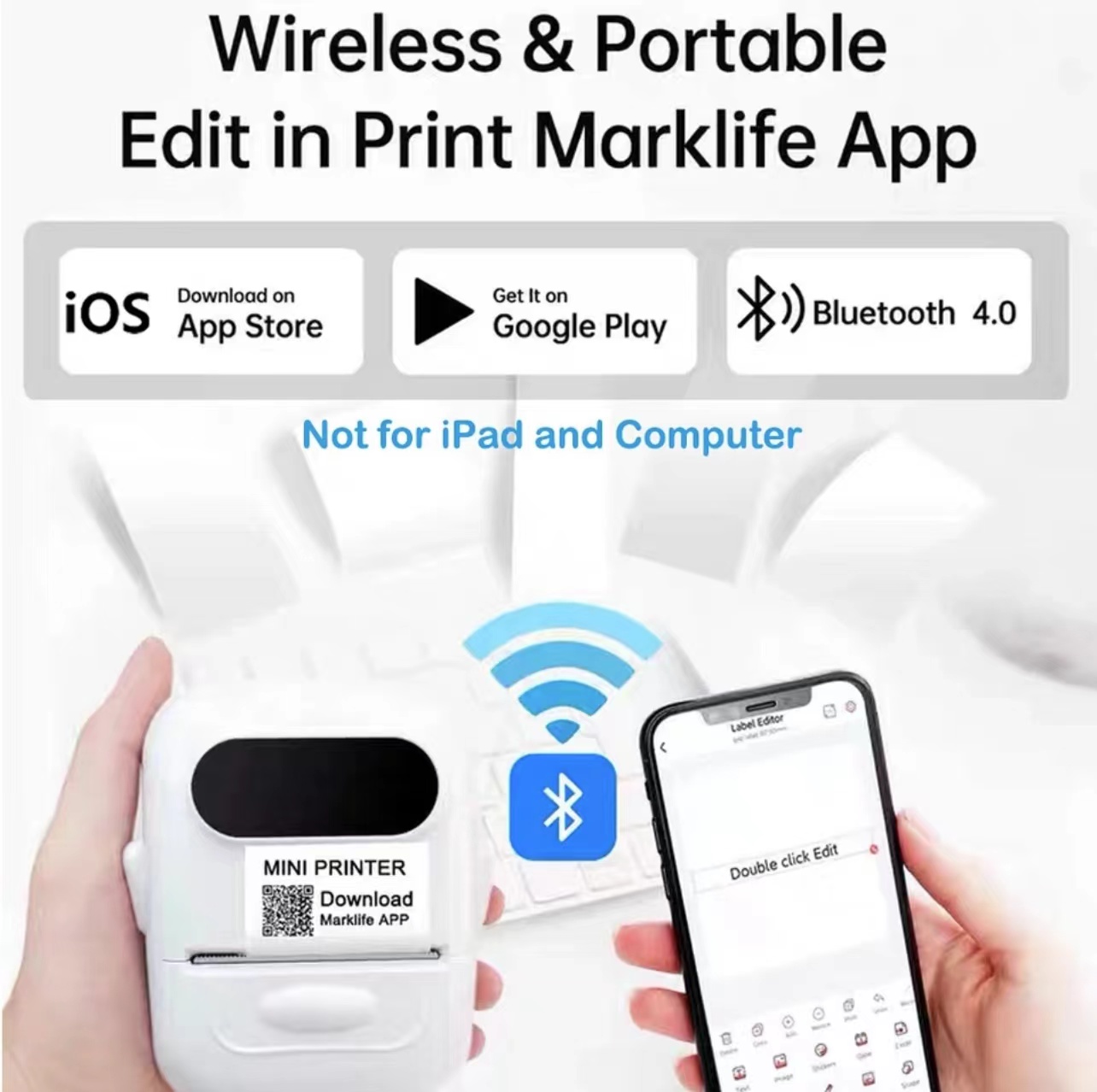 Marklife P50 Portable Bluetooth Label Printer wireless Thermal Printer ...