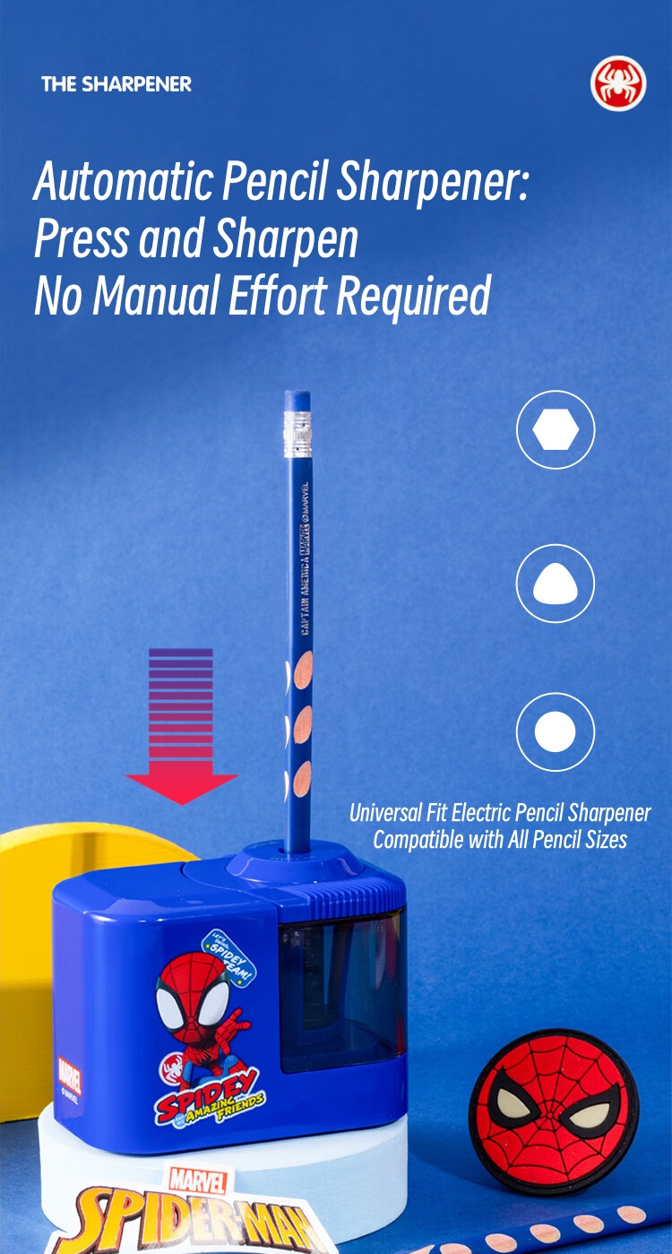 Disney Electric Stationery Set Gift Box Spider Man School stationery Pencil Sharpener Automatic ...