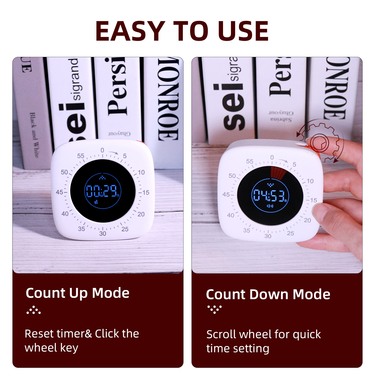 Visual Timer Rechargeable Digital Silcent Timers with 4 Alarm Modes, 60 ...