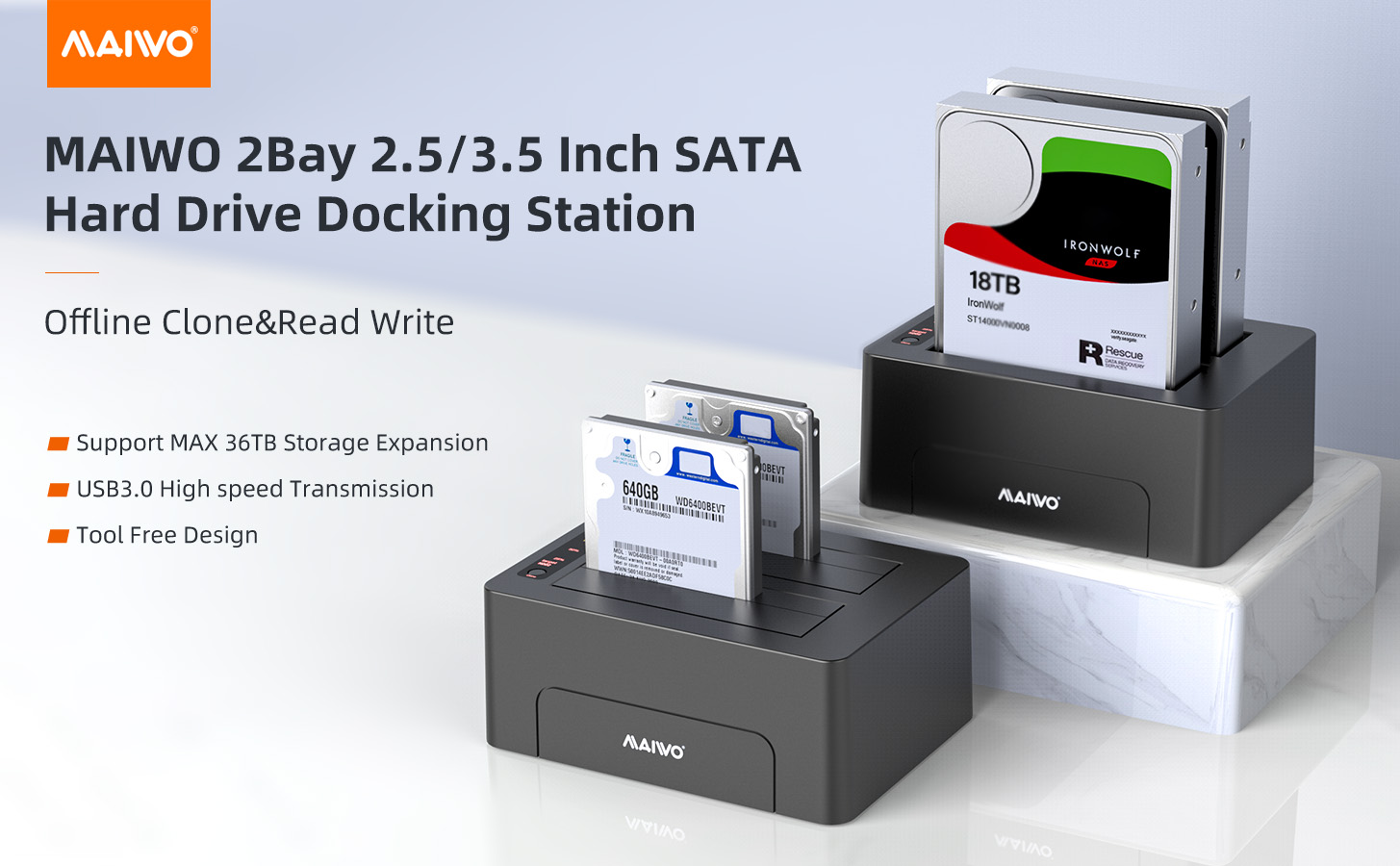 MAIWO Hard Drive Dock for 2.5/3.5-inch HDD/SSD Support Offline Clone ...