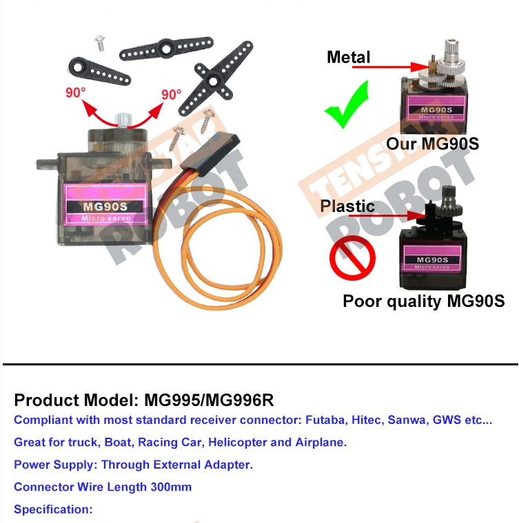 SG90 MG90S MG995 MG996 Micro Servo 180° 9G Metal Gear for RC Planes ...