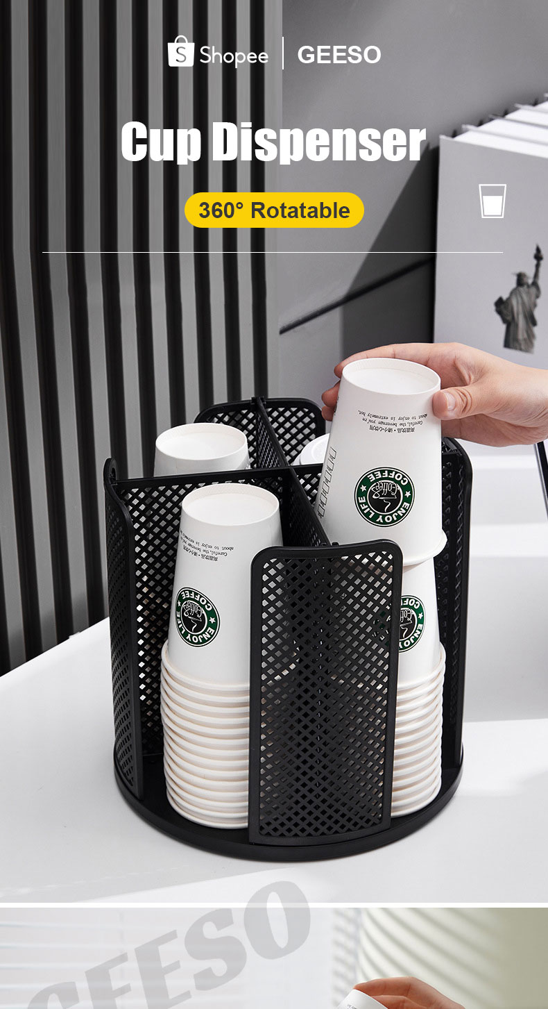 GEESO Multifunctional Cup Dispenser 360° Rotatable 4 Compartment Cups ...