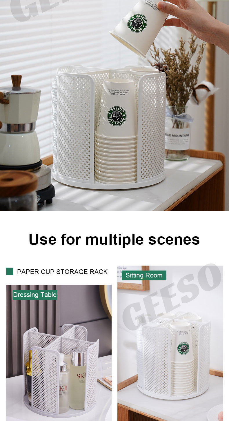 GEESO Multifunctional Cup Dispenser 360° Rotatable 4 Compartment Cups ...