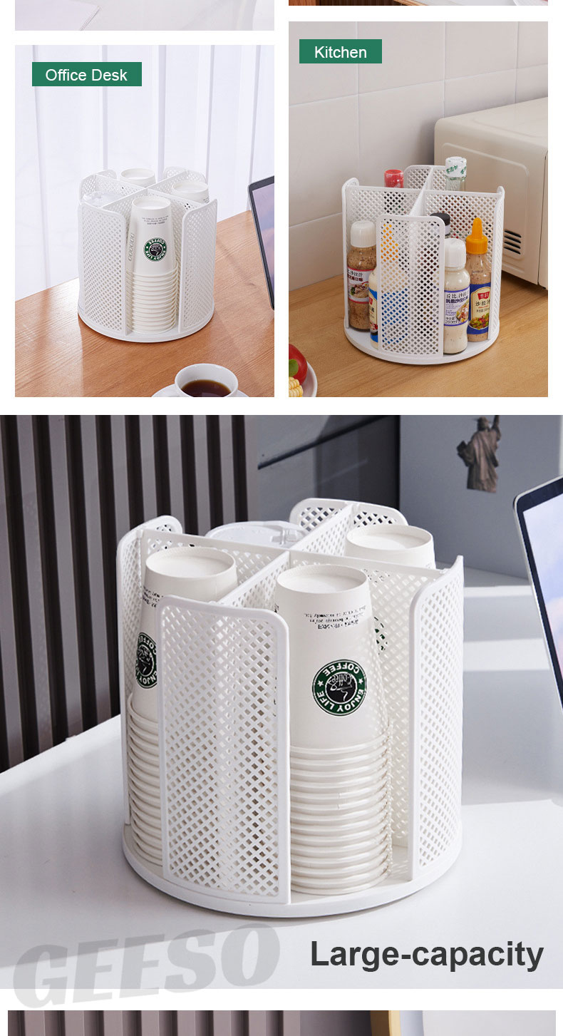 GEESO Multifunctional Cup Dispenser 360° Rotatable 4 Compartment Cups ...