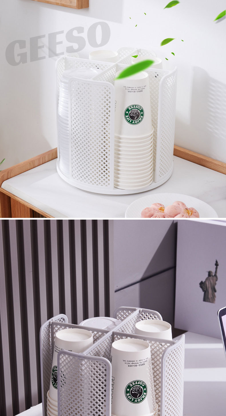 GEESO Multifunctional Cup Dispenser 360° Rotatable 4 Compartment Cups ...