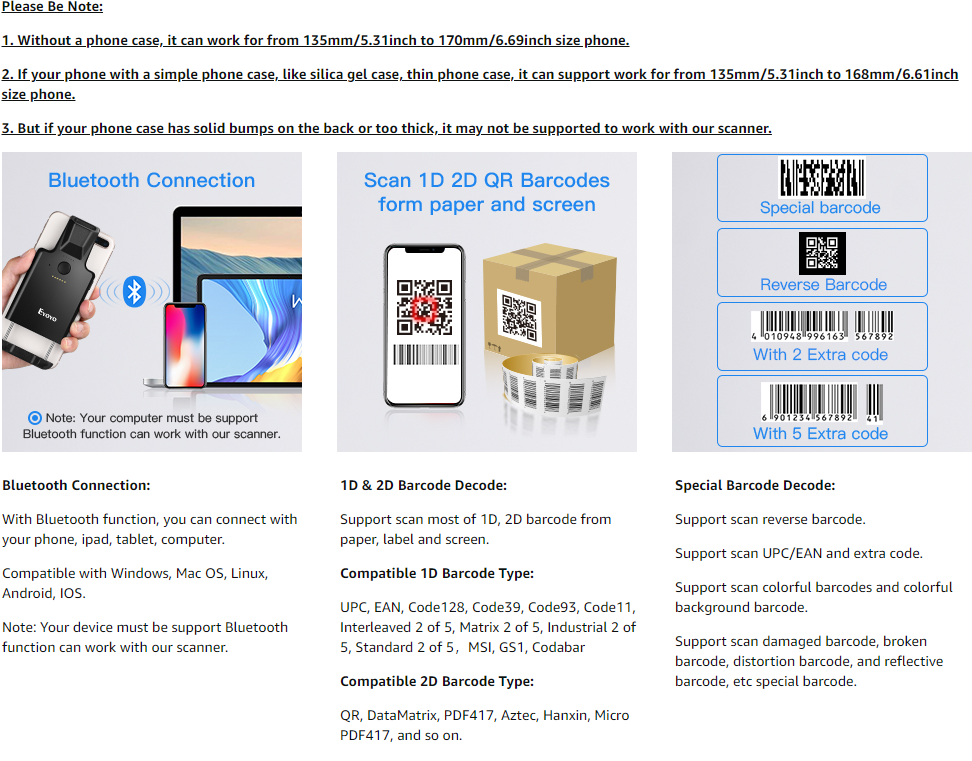 Upgraded Eyoyo QR Code Scanner Bluetooth Android Barcode Scanner ...