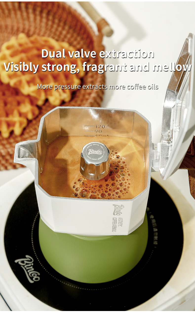 BINCOO 2 Cups Double Valve Moka Pot Espresso Coffee Pot Set Household ...