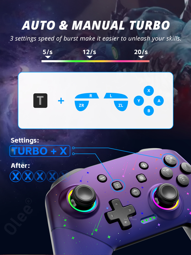 Switch Controller, LED Star Wireless Pro Controller for Switch/Lite/OLED, Multi-Platform Windows ...