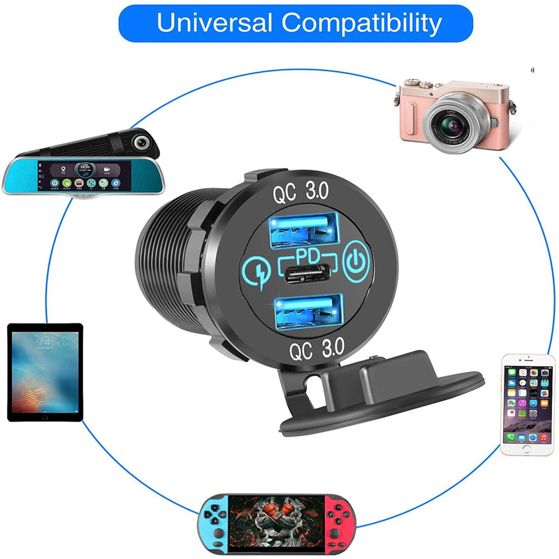 PD 24W Dual QC 3.0 USB & PD Type-C Triple Socket 12-24V Car Charger ...