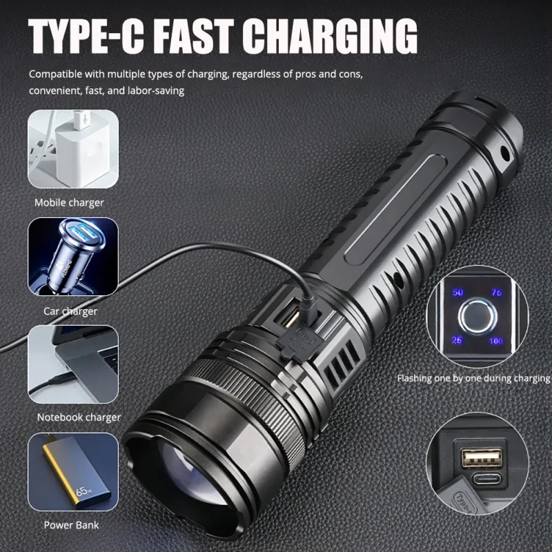 1000W flashlight rechargeable led torch light super bright emergency ...