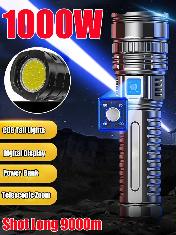 1000W flashlight rechargeable led torch light super bright emergency ...
