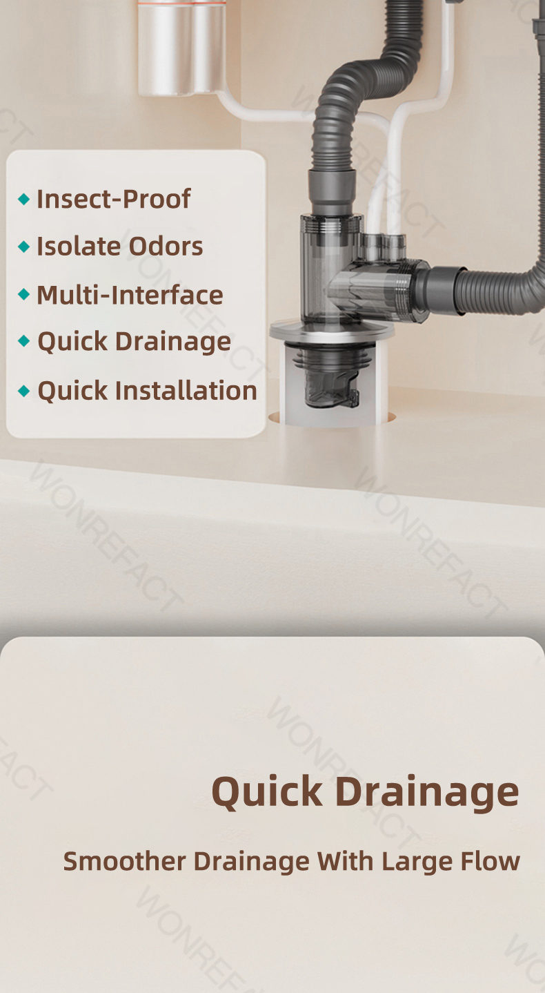 Bathroom Washing Machine Drain Connector Triple Drain Floor Cover Odor ...