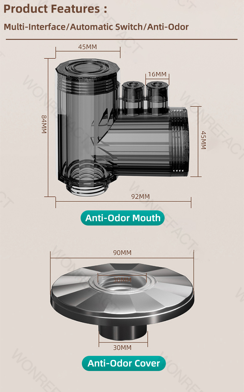 Bathroom Washing Machine Drain Connector Triple Drain Floor Cover Odor ...