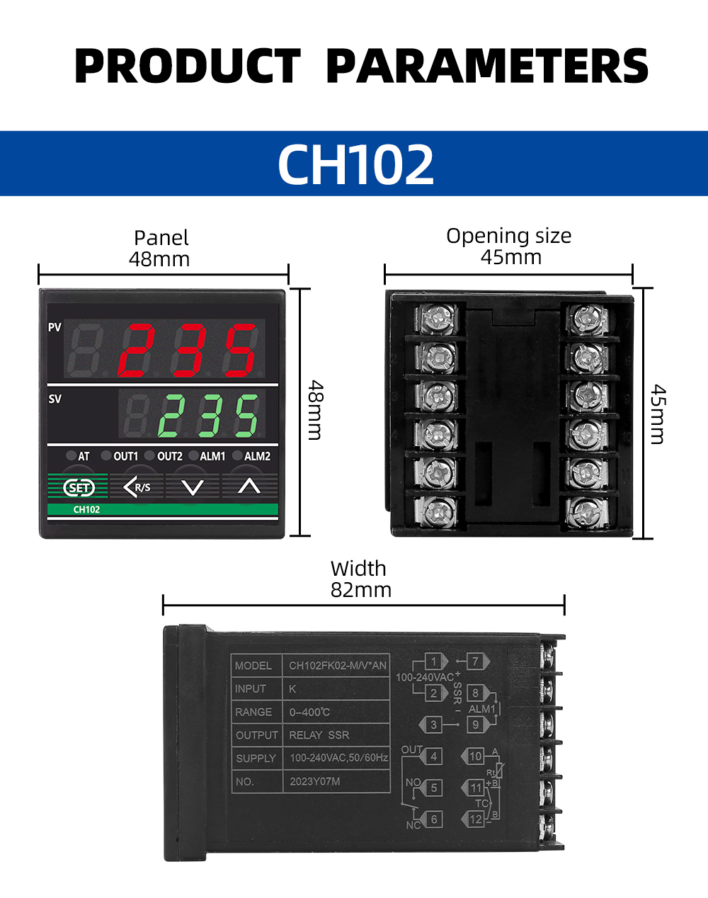Taxnele Thermostat Digital Temperature Pid Controller Ch102 Ch402 Ch702 Ch902 Ssr Relay Output 