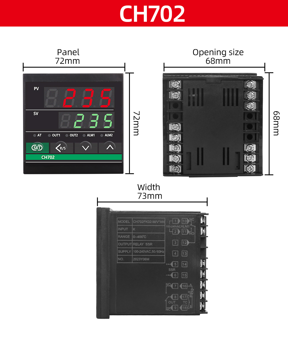 Taxnele Thermostat Digital Temperature Pid Controller Ch102 Ch402 Ch702 Ch902 Ssr Relay Output 